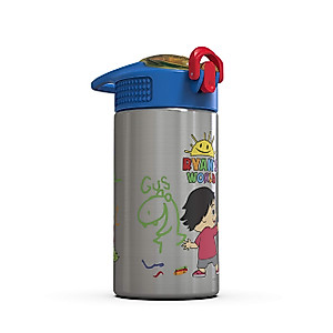 Zak Designs Ryan's World Ryan and friends 15.5 ounce Water Bottle BPA Free with One Hand Operation Action Lid and Built-in Carrying Loop, with Straw is Perfect for Kids