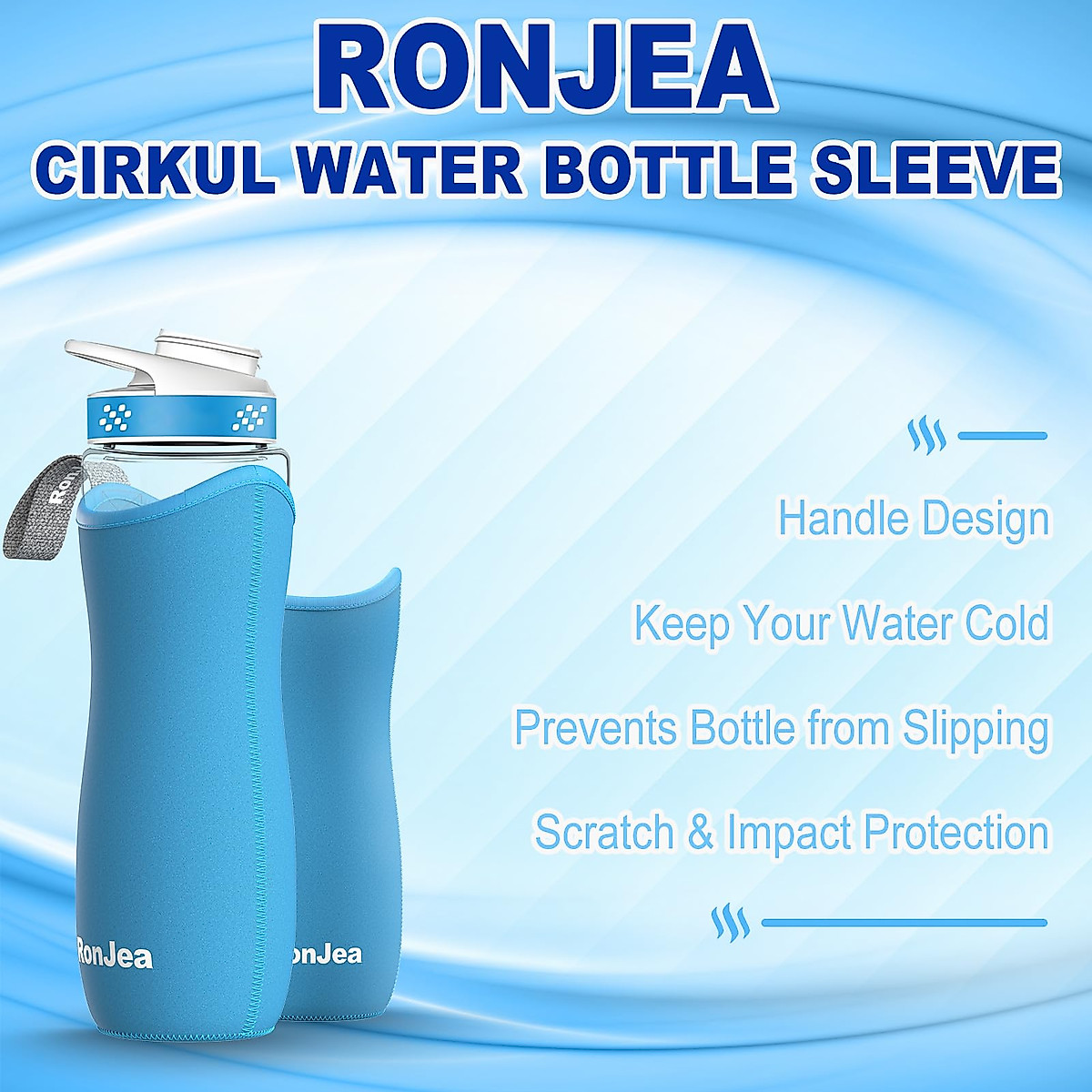 RonJea 2Pcs Sleeve for 22oz Cirkul Water Bottle, Neoprene Sleeve to Keep Your Water Cold & Protect Your Bottle, Compatible with 22oz Plastic & Stainless Steel Cirkul Water Bottles (Blue)