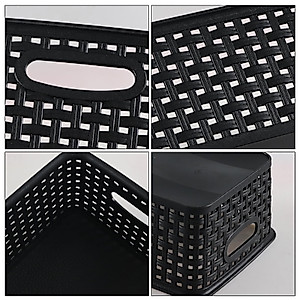Lasbily 6-Pack Plastic Storage Basket, Woven Shelf Basket with Cut Out Handle, Pantry, Classroom, Kitchen, Bathroom Organizer Bin, Black