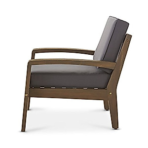 Christopher Knight Home Grenada Outdoor Acacia Wood Club Chairs with Water Resistant Cushions, 2-Pcs Set, Grey Finish / Dark Grey