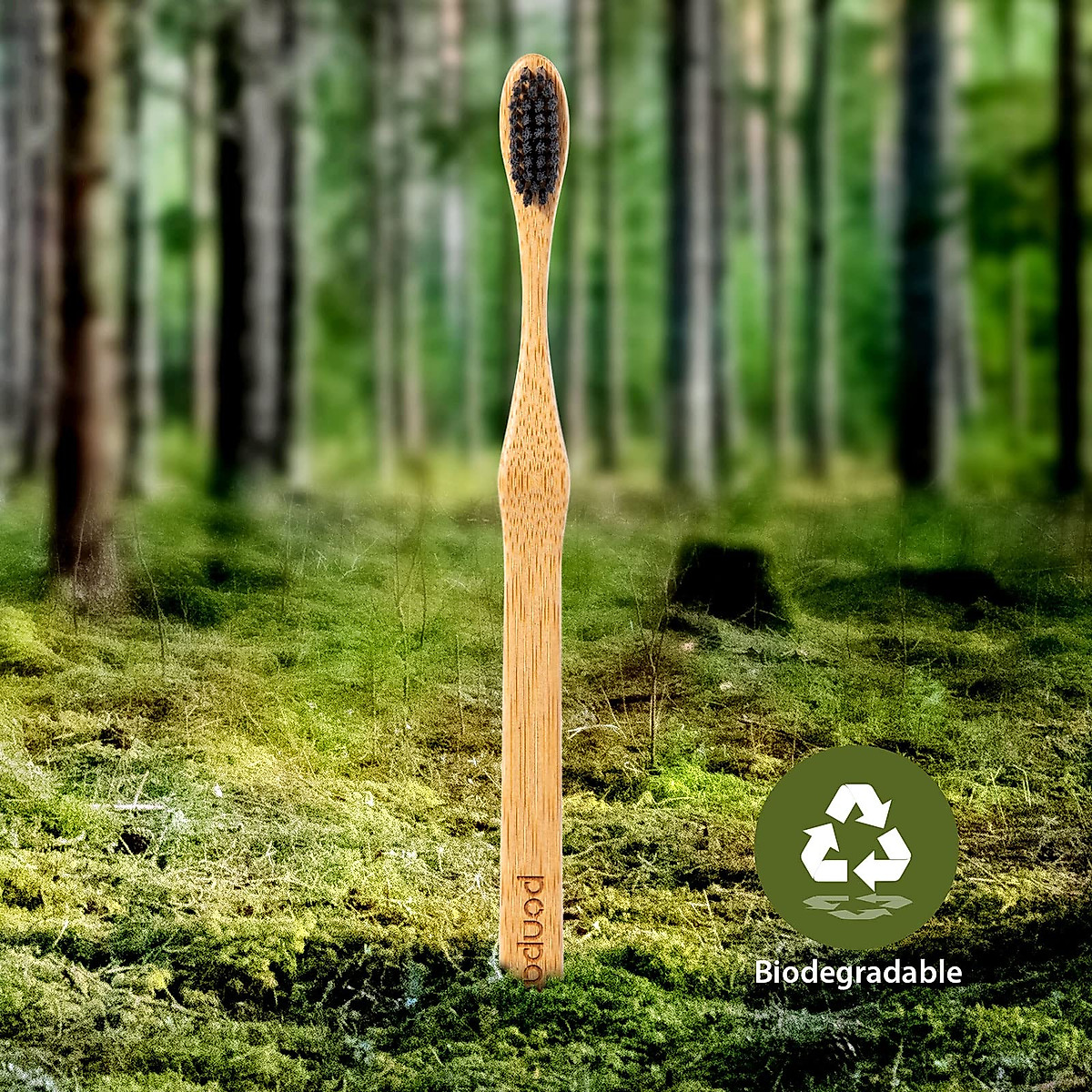 ponpace Biodegradable Bamboo Toothbrushes 4 Pack, BPA Free Soft & Medium Bristles Toothbrushes for Adults, Eco Friendly Wooden Toothbrush