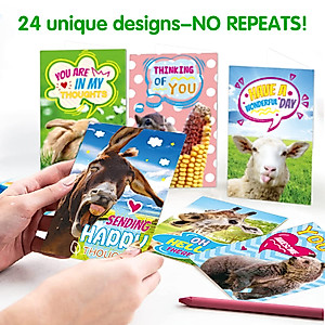 Funny Animal Greeting Cards with Envelopes Stickers 24 Pack Thinking of You Miss You Hello Note Cards for for Kids Students Friends Teacher Family Birthday, Holiday Gifts Present 4x6 In