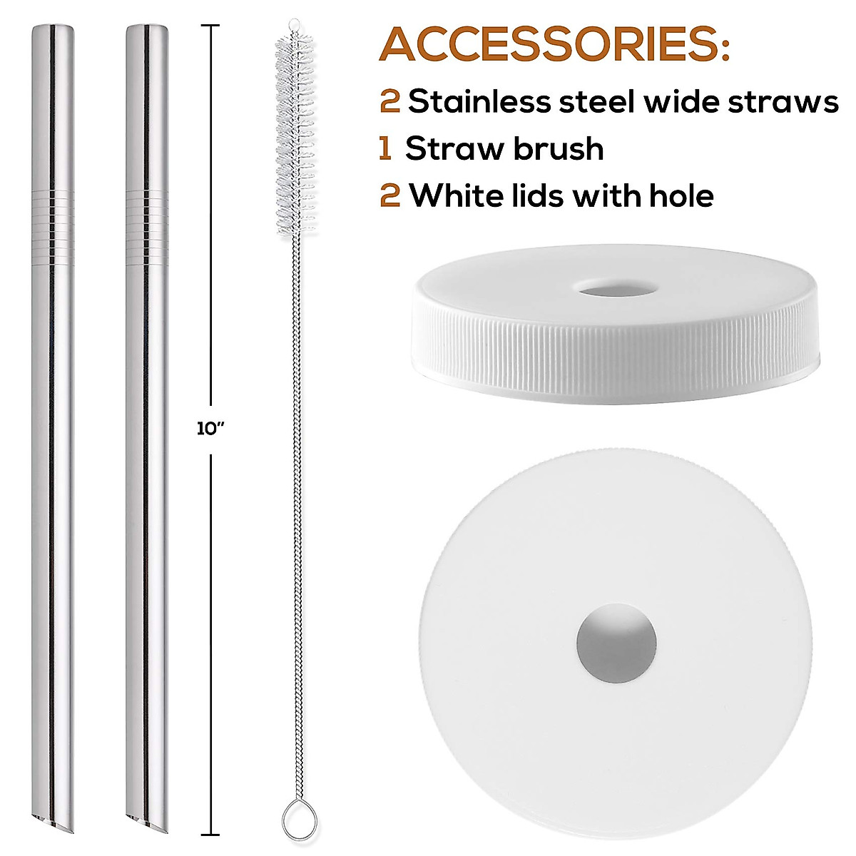 [ 8 Pack ] 16 OZ Reusbale Glass Juicing Bottles w Airtight Lids & 2 Straws & 2 Lids w Hole - Drinking Jars, Travel Water Cups - Tall Mason Jar for Juice, Boba, Smoothie, Tea, Kombucha, Homemade Drinks