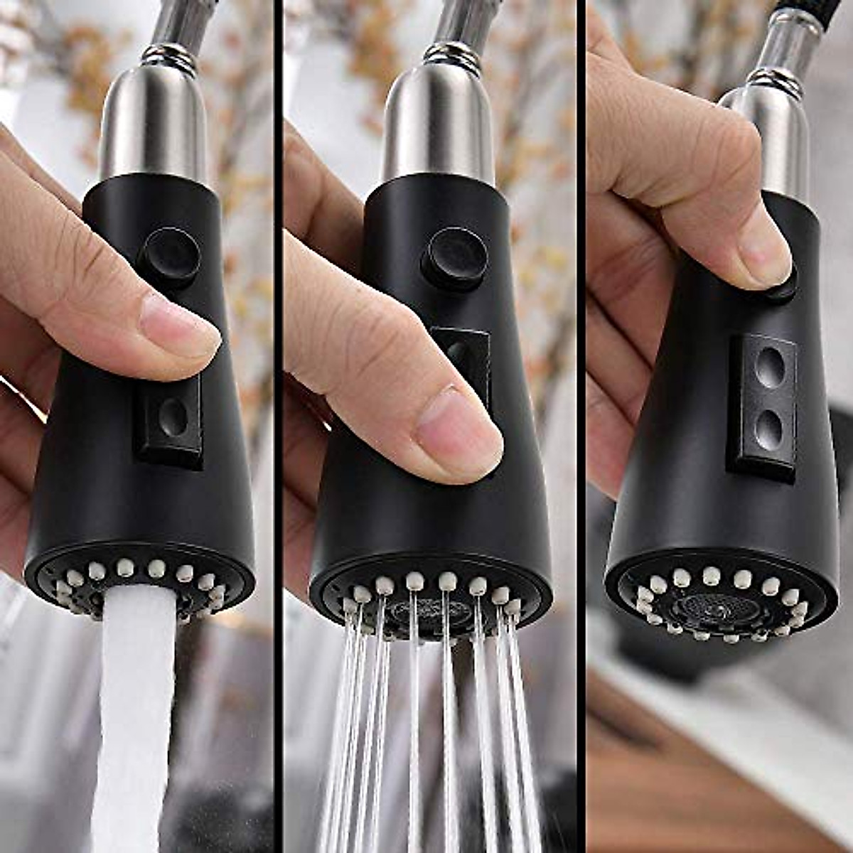 Hovheir Matte Black Kitchen Faucet with Soap Dispenser, Single Handle Pull Down Kitchen Faucet, High Arch Single Handle Stainless Steel Pull Out Sprayer Kitchen Sink Faucet