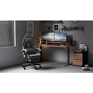 Dowinx Gaming Chair Fabric with Pocket Spring Cushion, Massage Game Chair Cloth with Headrest, Ergonomic Computer Chair with Footrest 290LBS, Black and Grey