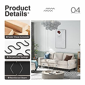 Sunrise Coast Sectional L-Shaped Sofa Modern Linen Fabric 3-Seat Couch with Convertible Storage Ottoman Beige Living Room Furniture Set for Apartment Loft Small Spaces