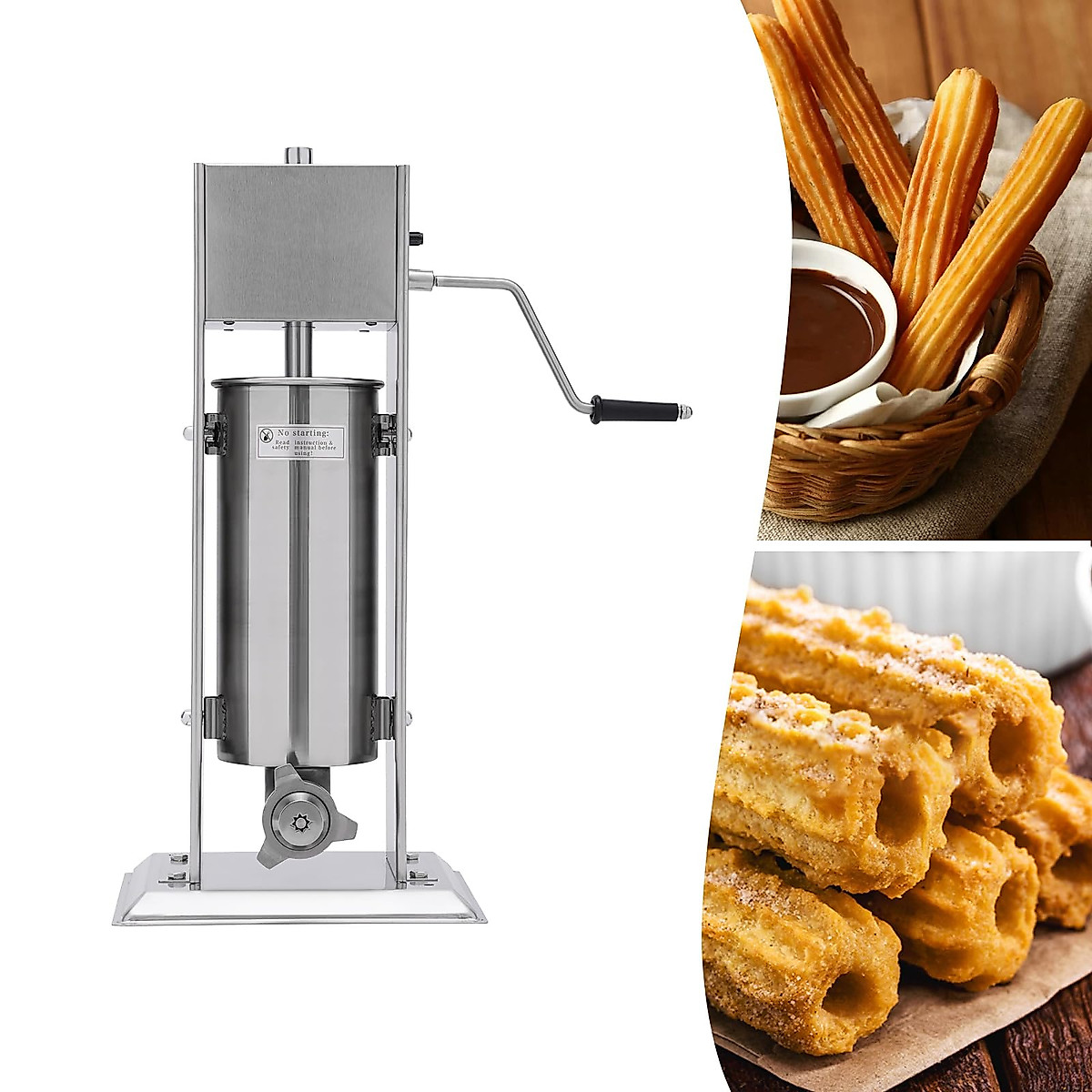Commercial Churros Maker, 5L Stainless Steel Manual Spanish Churros Donuts Making Machine Vertical Churro Machine with 4 Nozzles for Home Restaurants Bakeries