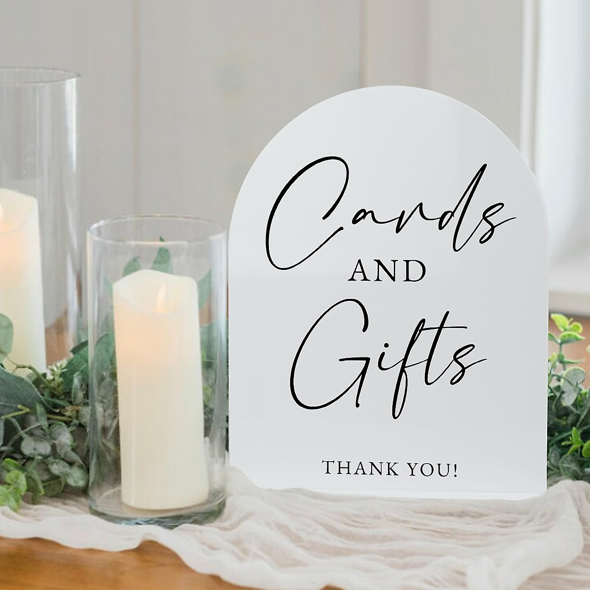 White Arch Acrylic Wedding Sign- 8"x10" Acrylic Cards and Gifts Sign and Base,1/8" Thick | Modern Calligraphy Arched Acrylic Table Sign for Wedding & Event Party (Cards and Gifts Sign, 8"x10")