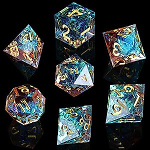 AUSPDICE DND Dice Set Handmade 7Pcs Sharp Edge Dice for Dungeons and Dragons TTRPG Games(Mix Blue&Brown Color)