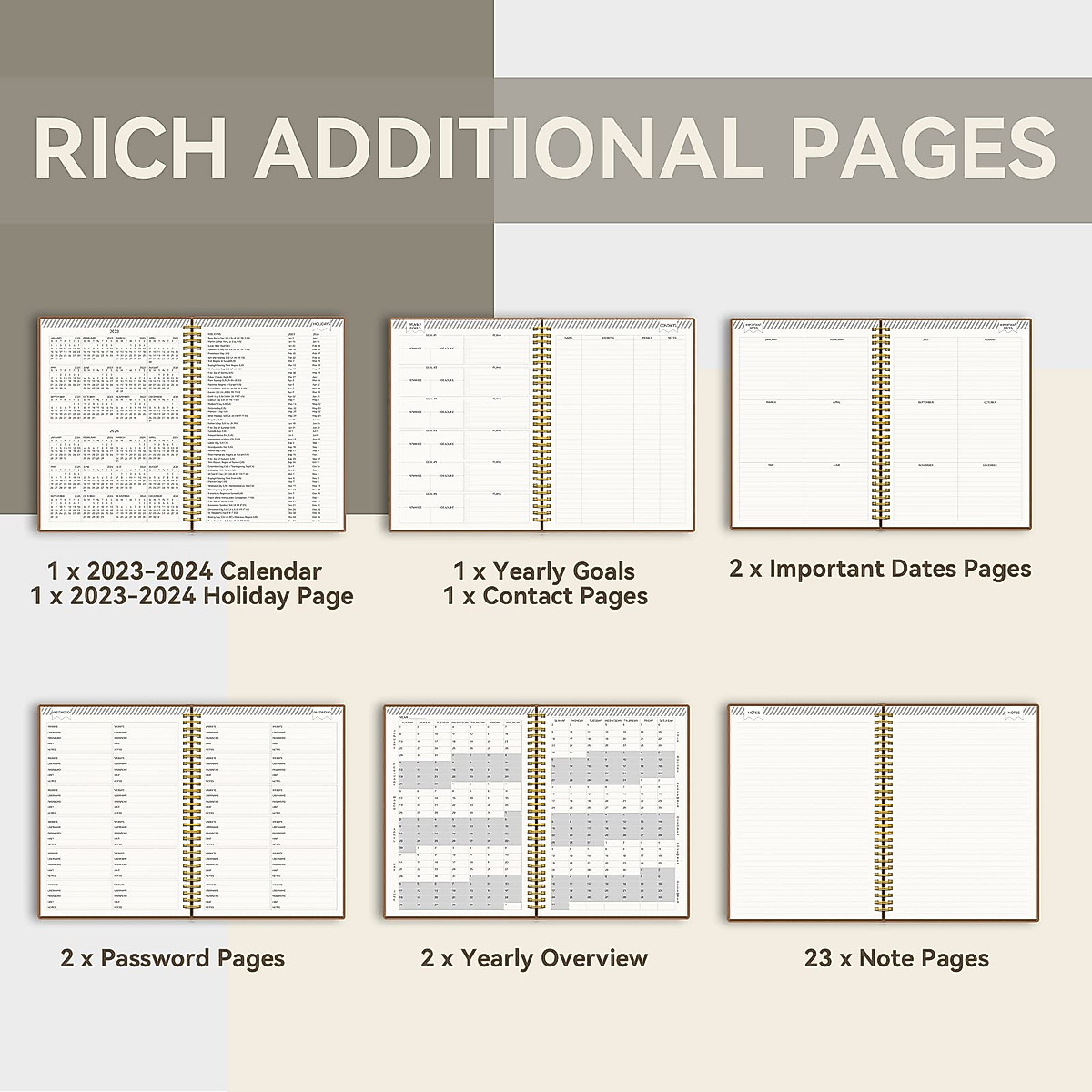 Monthly Planner 2023-2024, Monthly Calendar Planner, 18-Month Planner, Jul.2023-Dec.2024, AIMPEAK Monthly Planner with Spiral Binding, Faux Leather, Grey, 7"x10"