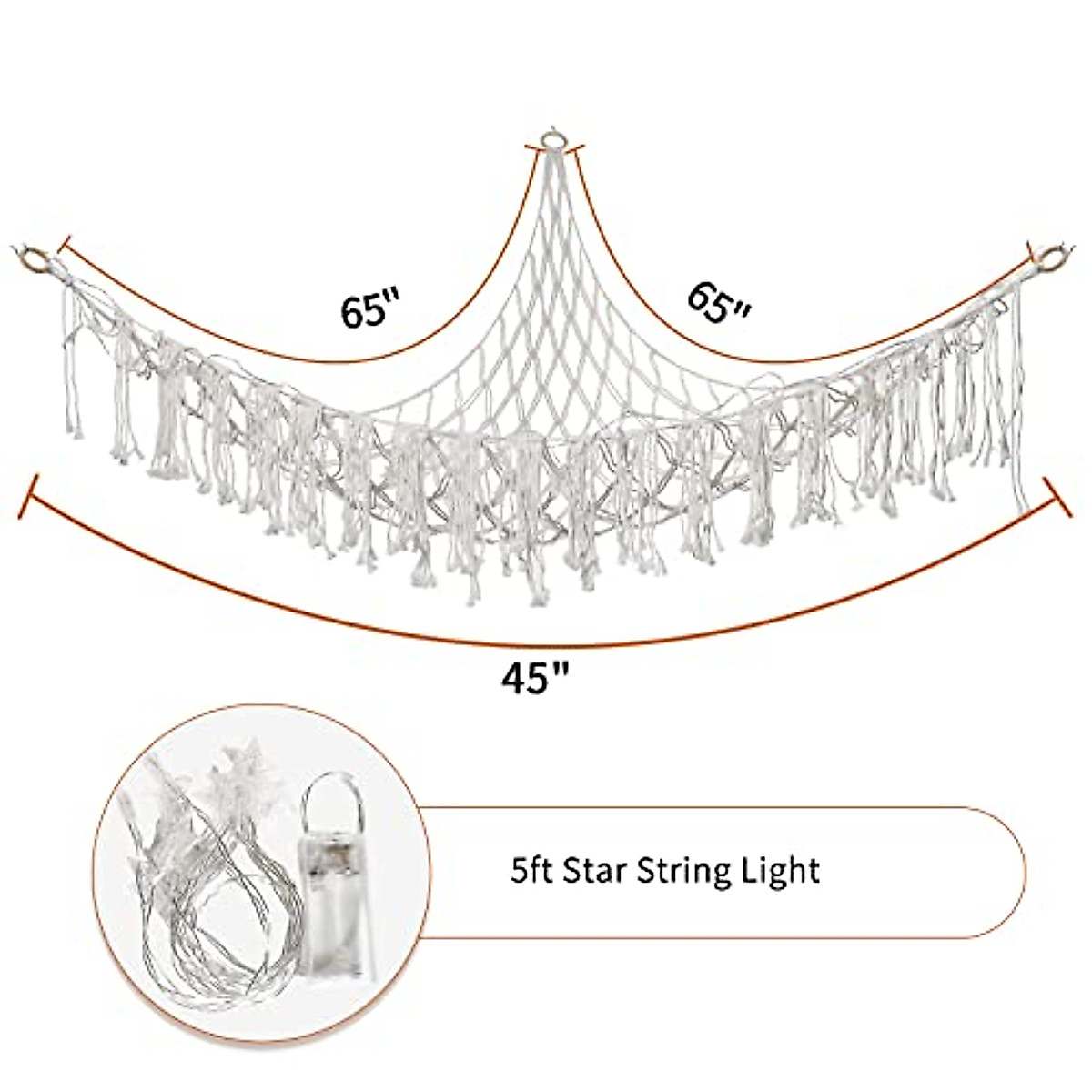 SZBAMI Stuffed Animal Net or Hammock with Light, Hanging Corner Net Toy Hammock for Stuffed Animals with Hooks, Hanging Net Toy Storage Organizer Animal Net for Bedroom Playroom Kindergarten -Large