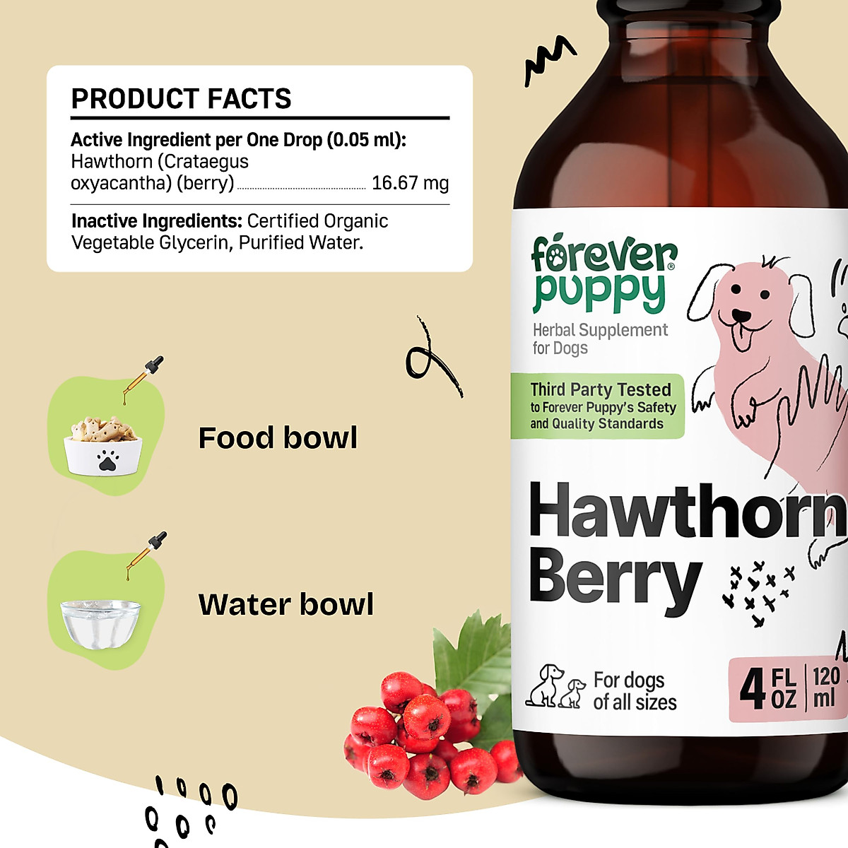 Hawthorn Berry Tincture for Dogs - Herbal Heart Supplements - Antioxidant w/Hawthorn Berry for Dogs - Liquid Dog Food Supplements for Happy Pets - No Preservatives & Artificial Colors - 4 oz