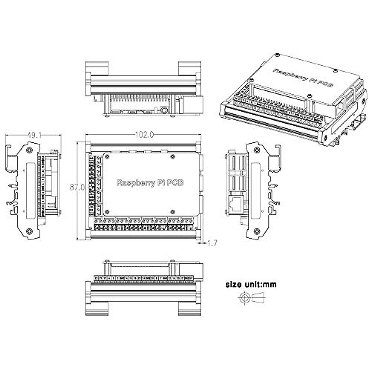 DIN Rail Mount Pinout Breakout Terminal Block Module for Raspberry Pi A+ 3A+ B+ 2B 3B 3B+ 4B Zero Zero-W