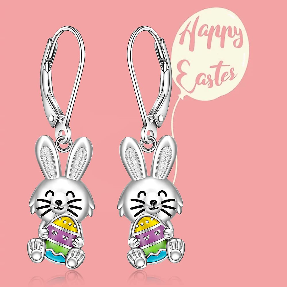 Easter Bunny Earrings for Women Sterling Silver Cute Bunny Rabbit Egg Earrings Dangle Jewelry Easter Holiday Gifts