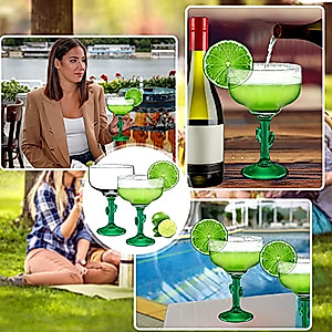 4 Pack Cactus Margarita Glasses Saguaro Margarita Glasses Cactus Green Rim Hand Blown Cactus Cocktail Glass for Drinking Margaritas, Pina Coladas, Daiquiris, and Other Cocktails (12 oz)