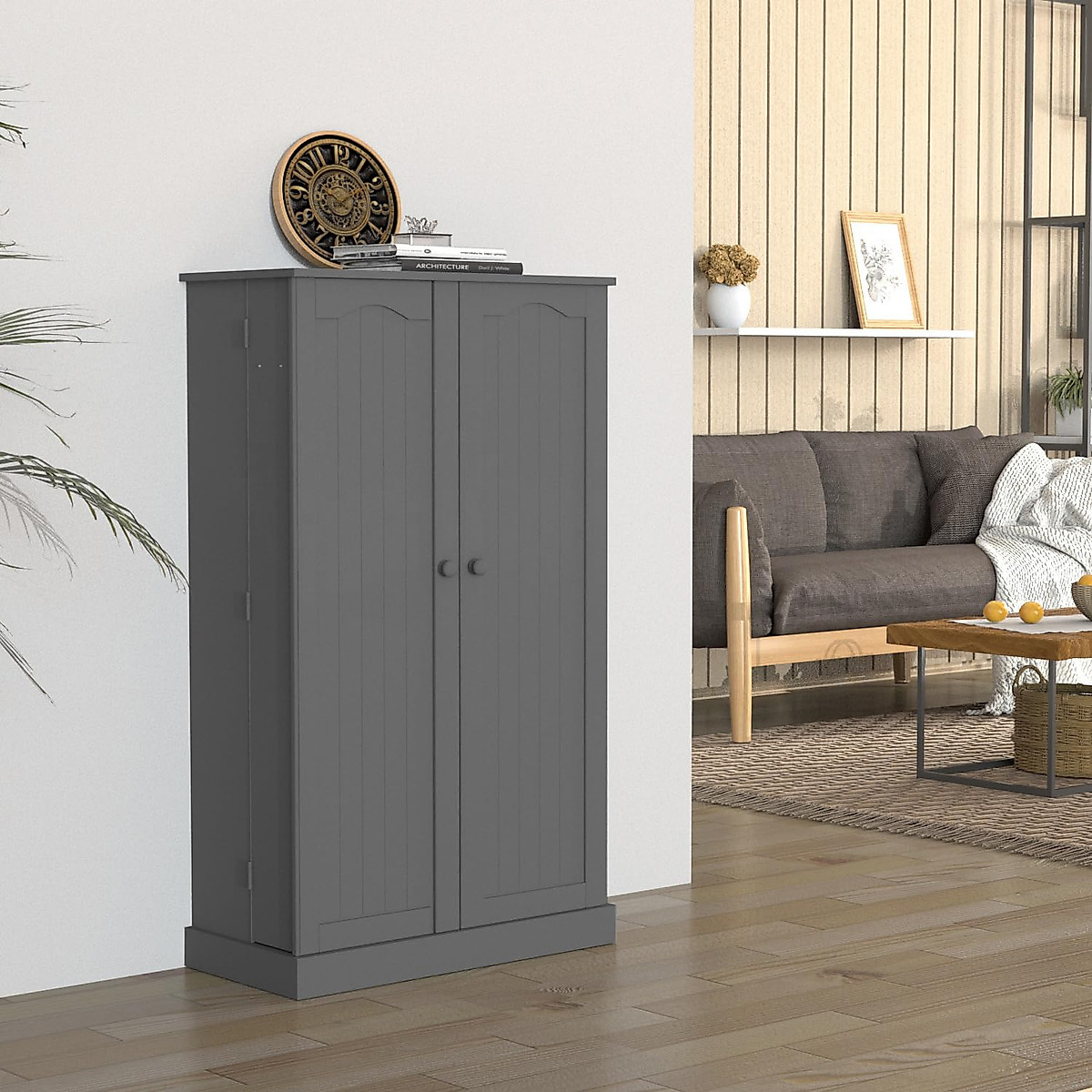 VEKOO 41" Kitchen Pantry Storage Cabinet Food Storage Cabinets with Doors and Adjustable Shelves Freestanding Grey Storage Cabinet for Kitchen, Living Room and Dinning Room