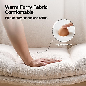 LEAGOO Criss Cross Chair with Wheels, Furry Armless Desk Chair, Comfy Wide Seat Cross Legged Office Chair, Stylish Height Adjustable Cute Swivel Vanity Chair for Home Office, Make Up, Cream White