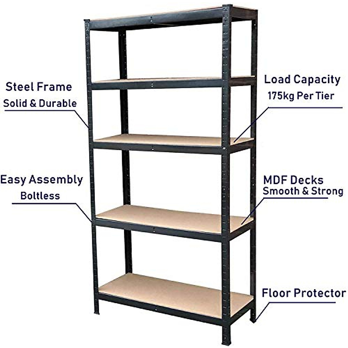 Metal Storage Shelve 5-Tier Large Storage Shelves Heavy Duty Metal Frame Rack Shelving for Garage, Kitchen, Living Room, Bathroom, 28L x 12W x 59H Inch, Black