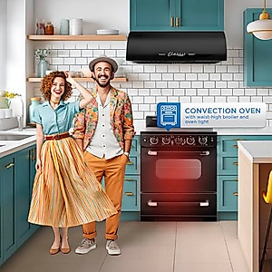 Unique Appliances UGP-30CR EC B Classic Retro Radiant Freestanding Electric Convection Oven Light, Range with 5-Element Glass Cooktop, 30", Midnight Black