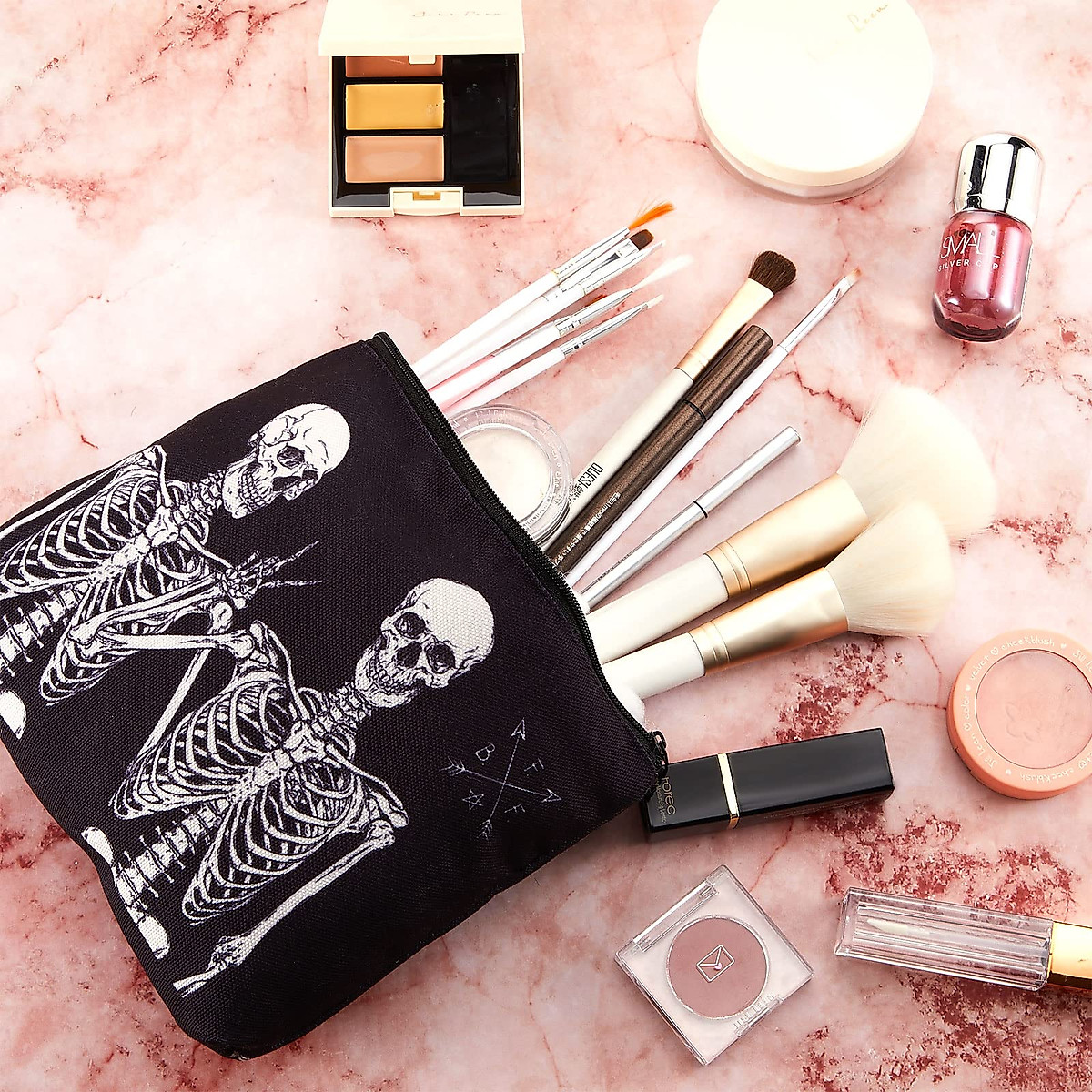 Amylove 6 Pcs Halloween Makeup Bag Goth Bag Gift for Women This Bag Contains My Face Cosmetic Makeup Zipper Pouch Funny Travel Zipper Gothic Purse Bat Mushroom Goth Spooky Gifts for Women Period