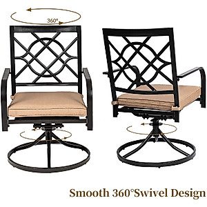 Incbruce 2 Piece 360 Degrees Swivel Metal Patio Chairs, Outdoor Dining Rocker Chairs with Armrest for Garden, Poolside, Backyard(Brown Cushions)