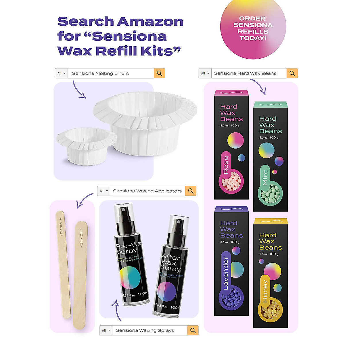 Sensiona Hot Wax Kit, Unisex Hot Wax Hair Removal. Complete Home Waxing Kit for Hair Removal, Brazilian Bikini Wax, Underarms, Legs and Face Hair. Includes No Mess Wax Liners and Gentle Skin Spray.
