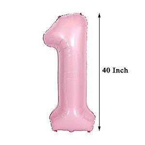 JANOU Number 1 Pink Balloon 40 Inch Big Helium Foil Balloons 1st Birthday Baby Shower Wedding Party Decoration