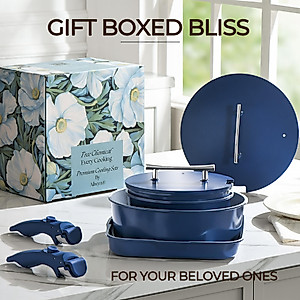 Pots and Pans Set with Detachable Handle - 12 Pcs Nonstick Ceramic Cookware Set with Lids, Non Toxic Cookware Set, RV Cookware Set,Camping Cooking Set, PTFE & PFOA Free,Oven Safe,Space Saving- Navy