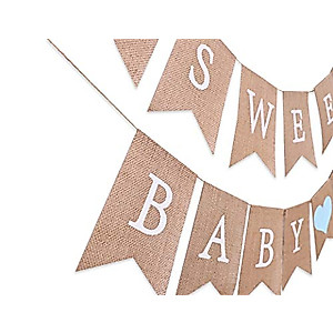 Sweet Baby Boy Burlap Banner - Sweet Baby Boy Shower Decorations, Rustic Baby Shower Decorations, Photo Decoration Props (Sweet Baby Boy Blue)