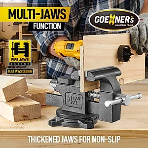 Bench Vise 4-1/2", Vice for Workbench with Heavy Duty Forged Steel Construction, Built-in Pipe Jaw, Swivel Base Table Vise for Woodworking, Home Workshop Use and DIY Jobs