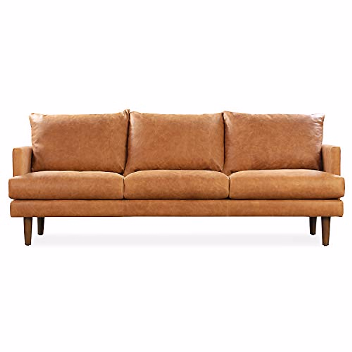 POLY & BARK Girona Leather Couch – 88-Inch Leather Sofa with Tufted Back - Full Grain Leather Couch with Feather-Down Topper On Seating Surfaces – Pure-Aniline Italian Leather – Cognac Tan