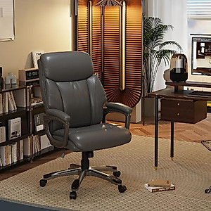 CozNook Ergonomic Executive Office Chair, Leather Desk Chair Comfy, Big and Tall Office Chair with Wheels,Lumbar Support and Padded Arms,Swivel Wide Computer Chair (Grey)