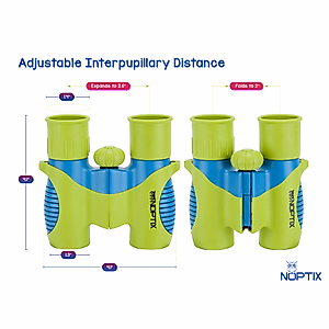 Binoculars for Kids, Girls or Boys Real Kids Binoculars in Vibrant Green Blue - includes Sticker Book with 40 Bird Species - Kids Toys Small Binoculars, Toddler Binoculars