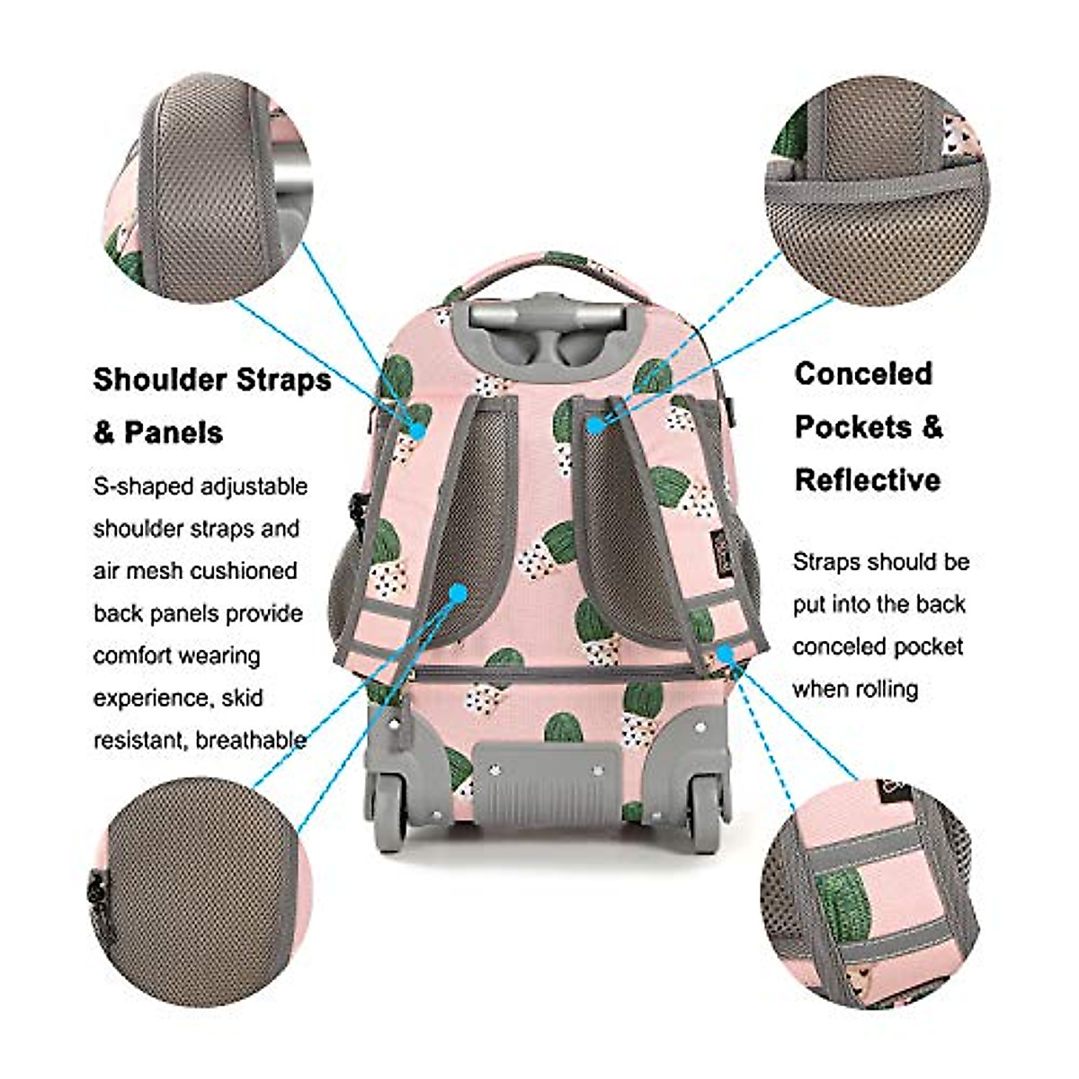 Tilami Rolling Backpack 19 inch with Lunch Bag Wheeled Laptop Backpack (Cactus)