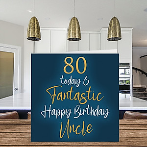 Stuff4 Fantastic 80th Birthday Cards for Uncle - 80 Today & Fantastic - Happy Birthday Card for Uncle from Niece Nephew, Uncle Birthday Gifts, 5.7 x 5.7 Inch Birthday Greeting Cards Gift for Uncle