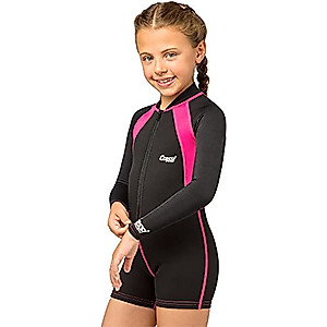 Cressi 1.5mm Neoprene One-Piece Long Sleeves Kids Swimsuit Shorty, Pink, Medium
