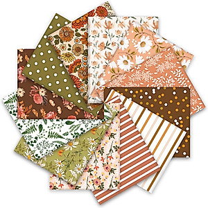 Whaline 12Pcs Boho Spring Cotton Fabric Bundles Watercolor Floral Greenery Fat Quarters Retro Garden Quilting Patchwork for DIY Handmade Crafting, 18 x 22 Inch
