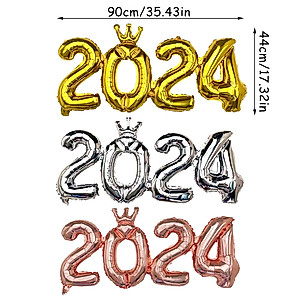 Myhiju 3Pcs 2024 Balloons,2024 Silver Balloons Party Balloons 2024 Number Gold Balloon Mylar Balloons 2024 Rose Gold Foil Balloons Helium Balloon for Class of 2024 Decorations New Years Decorations