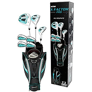 Nitro X Factor 13 Piece Golf Set All Graphite Ladies, Right Handed, Teal/Silver, Large