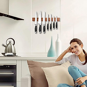 Utoplike 15" Teak Wood Magnetic Knife Strip, Knife Magnetic Holder Wall mounted Rack for Organizing Kitchen, New Upgrade, Powerful Continuous Magnet