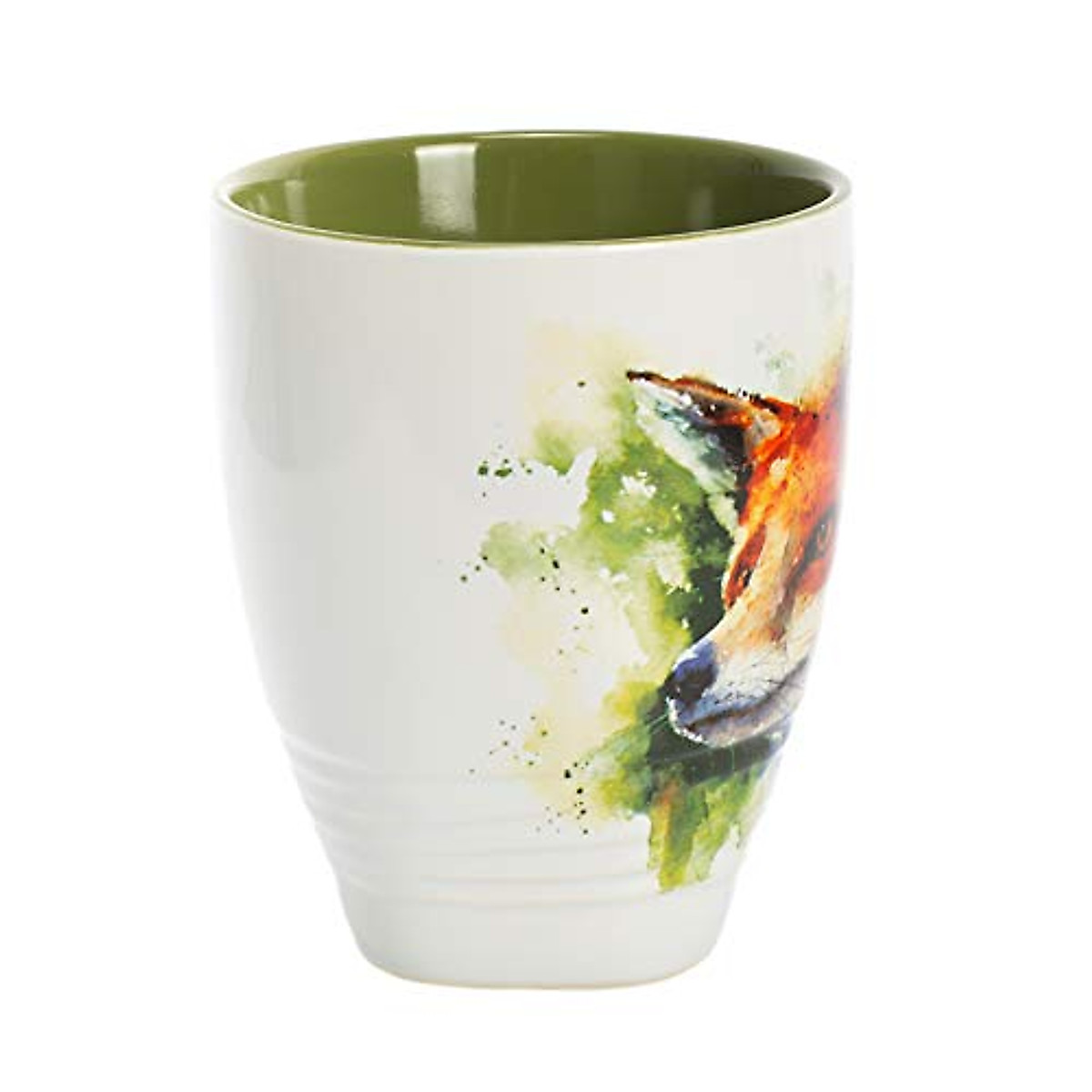 DEMDACO Fox Watercolor Green On White 12 Ounce Glossy Stoneware Mug With Handle