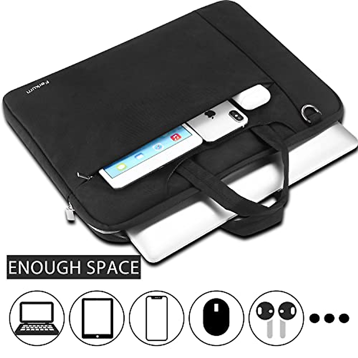 Ferkurn Laptop Bag 17 17.3 inch Women Men Computer Sleeve Case with Shoulder Strap for HP Envy Pavilion/Dell Inspiron/Thinkpad/ASUS TUF Vivobook/MSI/MacBook/Acer,Waterproof Briefcase with Handle,Black