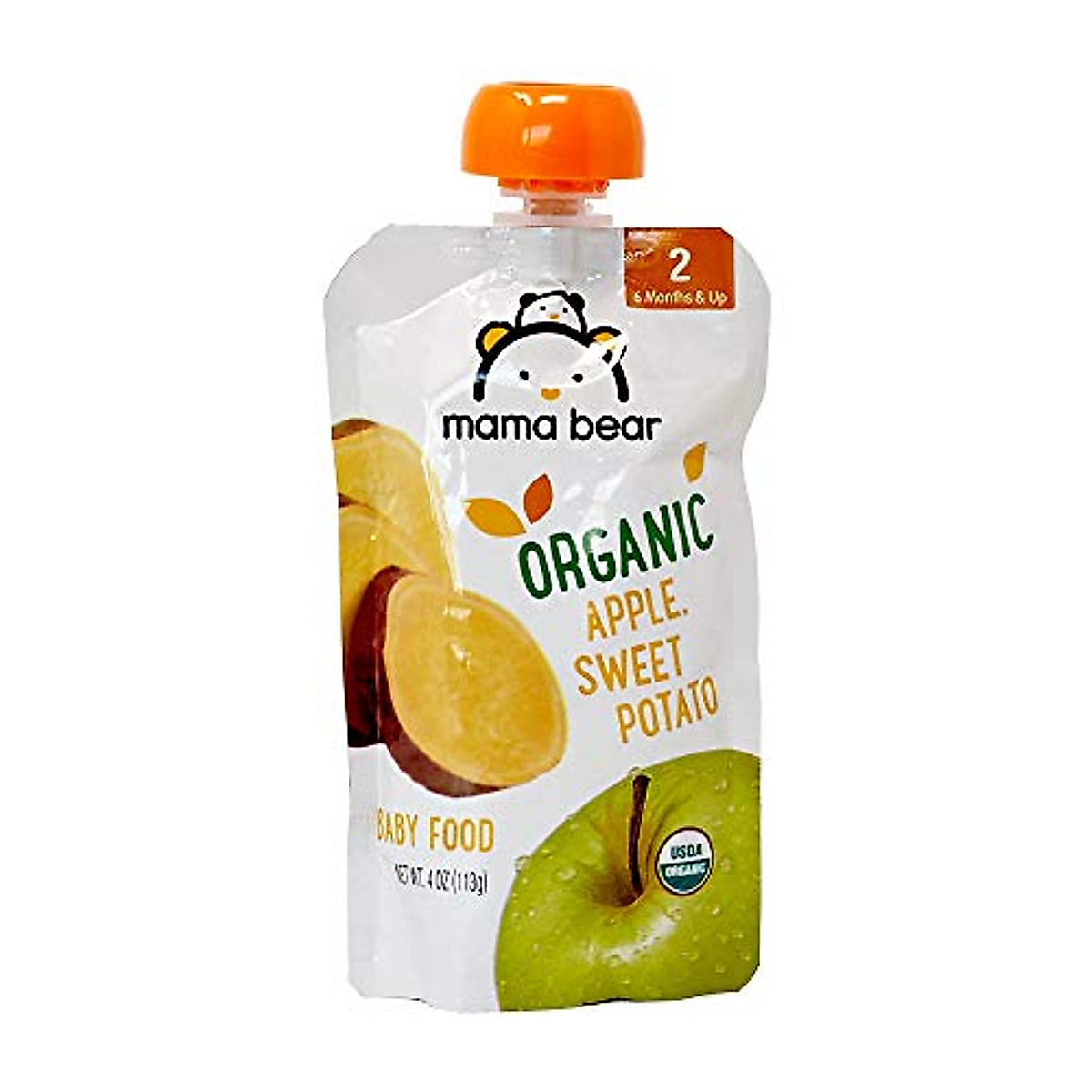 Amazon Brand - Mama Bear Organic Vegetarian Baby Food Pouch, Apple, Sweet Potato, 4 ounce (Pack of 1)