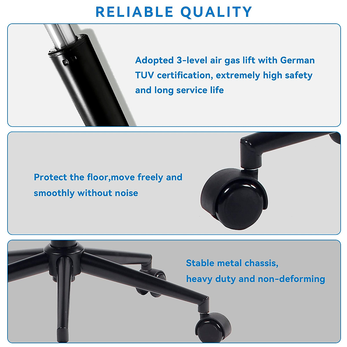 YOUNIKE Office Chair, Armless Desk Chair with Wheels, Aesthetic Home Office Computer Task Chairs, Modern Faux Leather Upholstered Vanity Chair, Adjustable Swivel Rocking Chair with Back, Blue