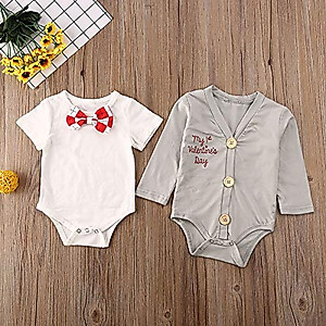 Infant Baby Boy Valentines Day Clothes My First Valentines Day Romper Bodysuit Pants Outfits Set 3PCS (Valentine's Day, 0-6M)