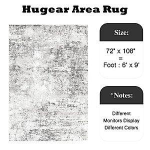 HUGEAR 6x9 Area Rug Grey Living Room Washable Rug Indoor Accent Rug Modern Abstract Non Slip Low Pile Carpet Distressed Large Throw Rug for Bedroom Office Dining Room