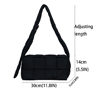 YILINRUI Woven Cotton Padded Women Shoulder Bag Brands Designer Stuffing Down Crossbody Bags for Women 2021 Knitting Handbag (Black)