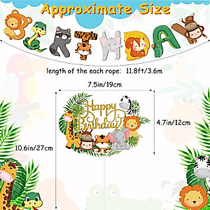 2 Pieces Safari Animals Happy Birthday Banner Cupcake Topper Jungle Theme Birthday Supplies, Safari Birthday Decorations Safari Baby Shower Decorations for Two Wild Theme Party Birthday Party Supplies