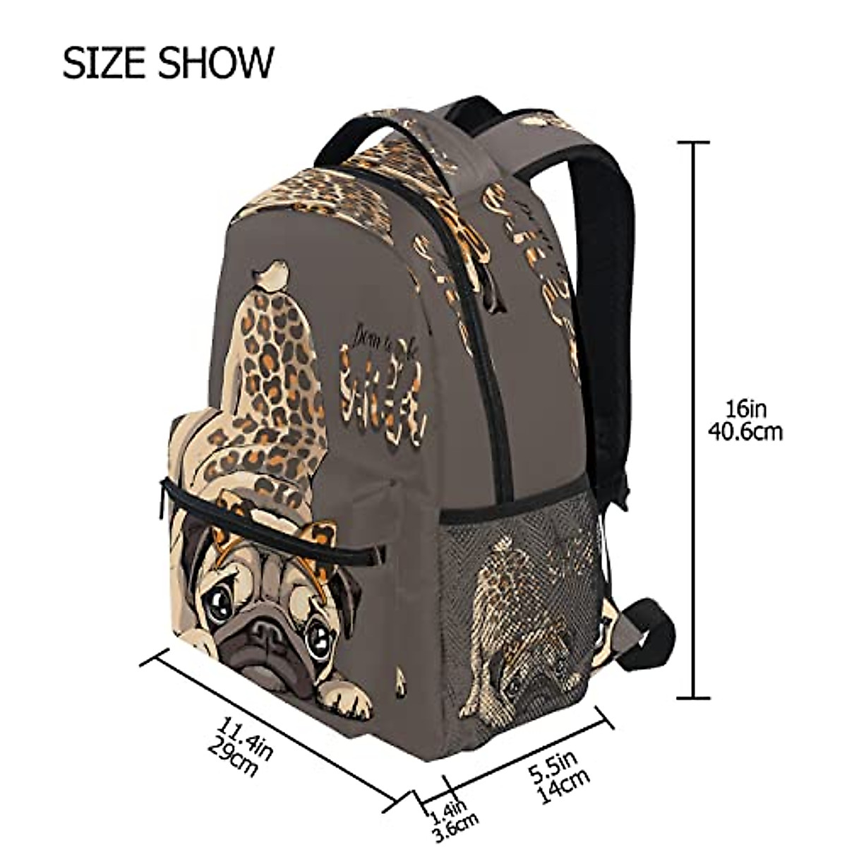 ALAZA Pug Dog Leopard Skin Spots Travel Laptop Backpack Business Daypack Fit 15.6 Inch Laptops for Women Men