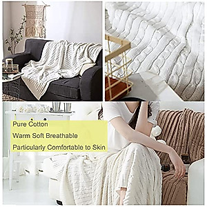Cable Knit Throw Blanket for Couch Chair Beach Sofa, Soft Warm Home Decorative Lightweight Blanket, White 51 x 70 Inch